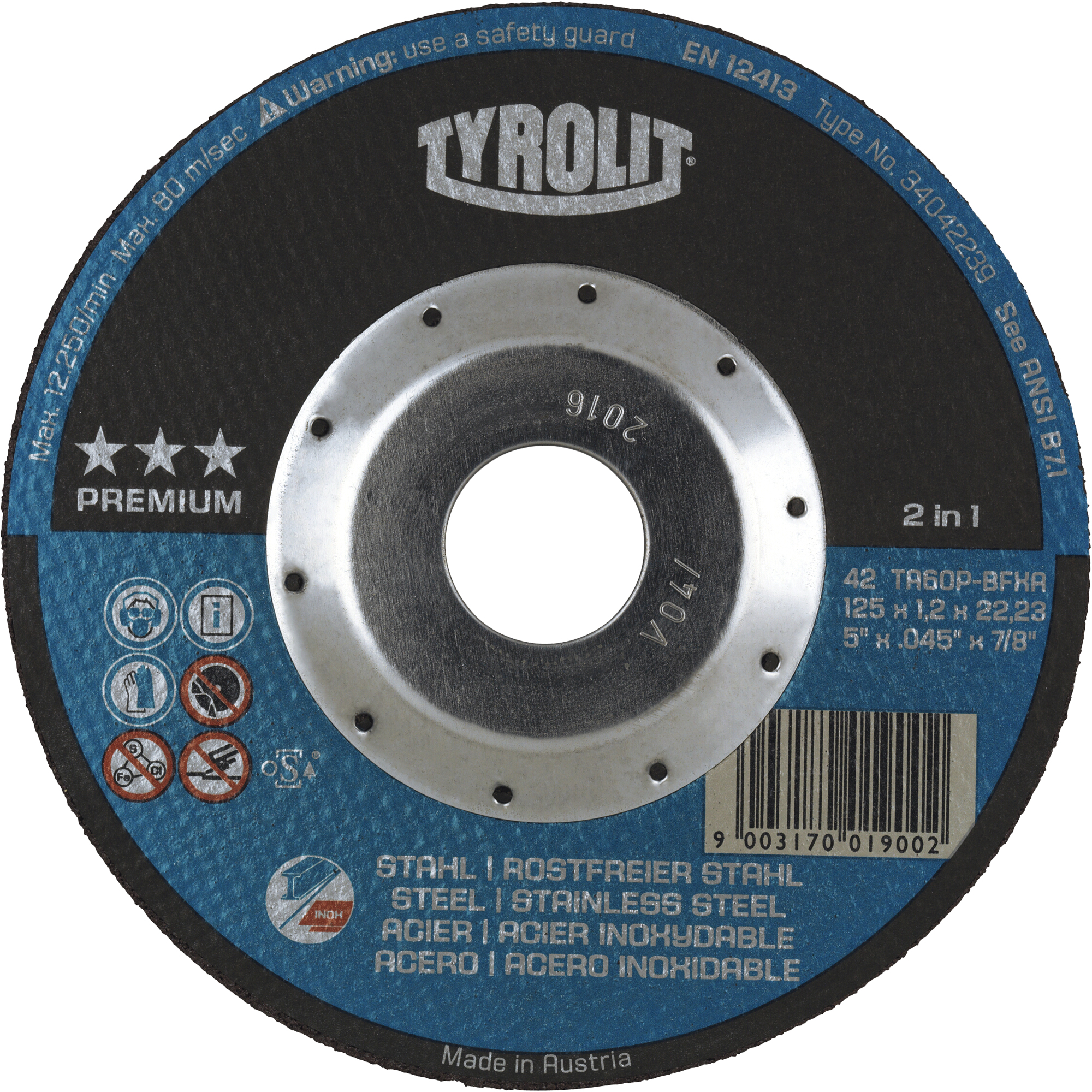 Tyrolit Premium 2 in 1 Thincut Cut-Off Wheel, 5" x 0.045", 7/8" Arbor ...